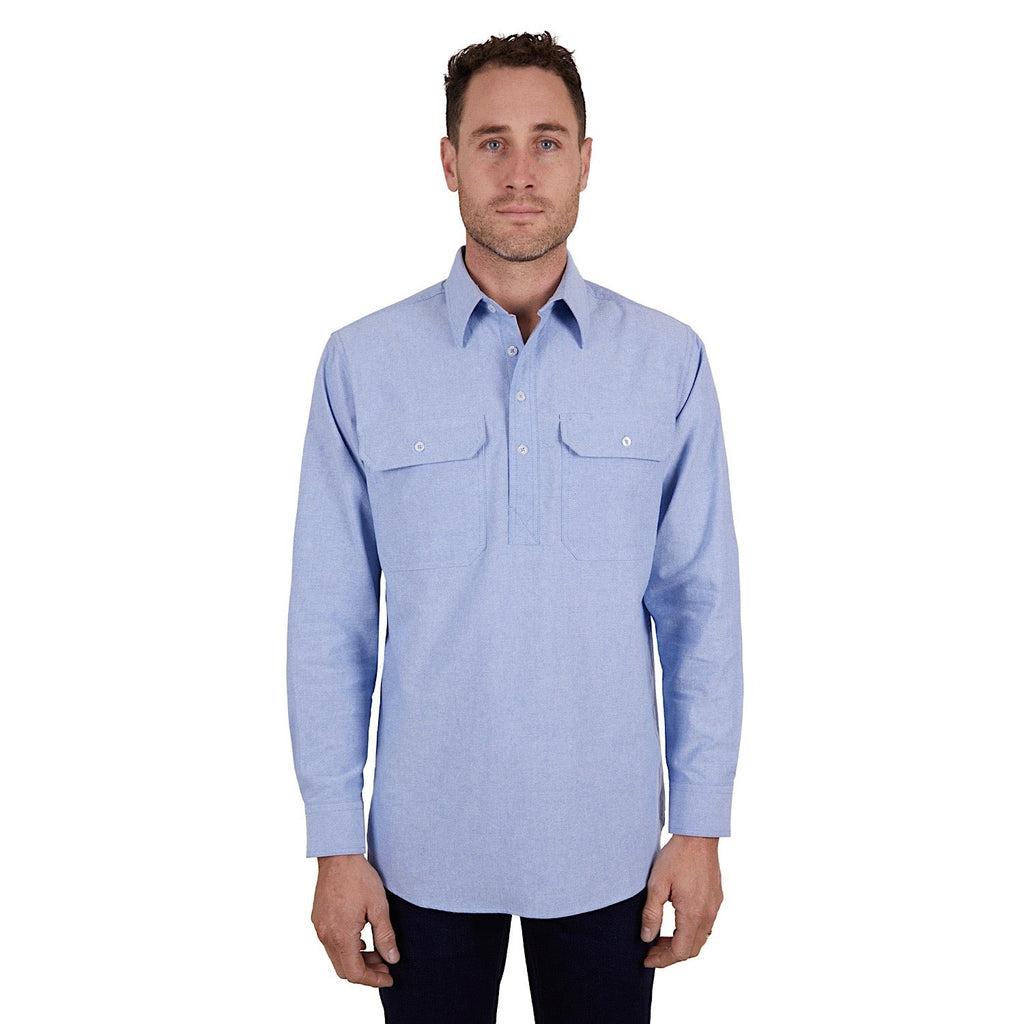 Buy Hard Slog Mens Fred Half Placket Shirt Navy | The Stable Door