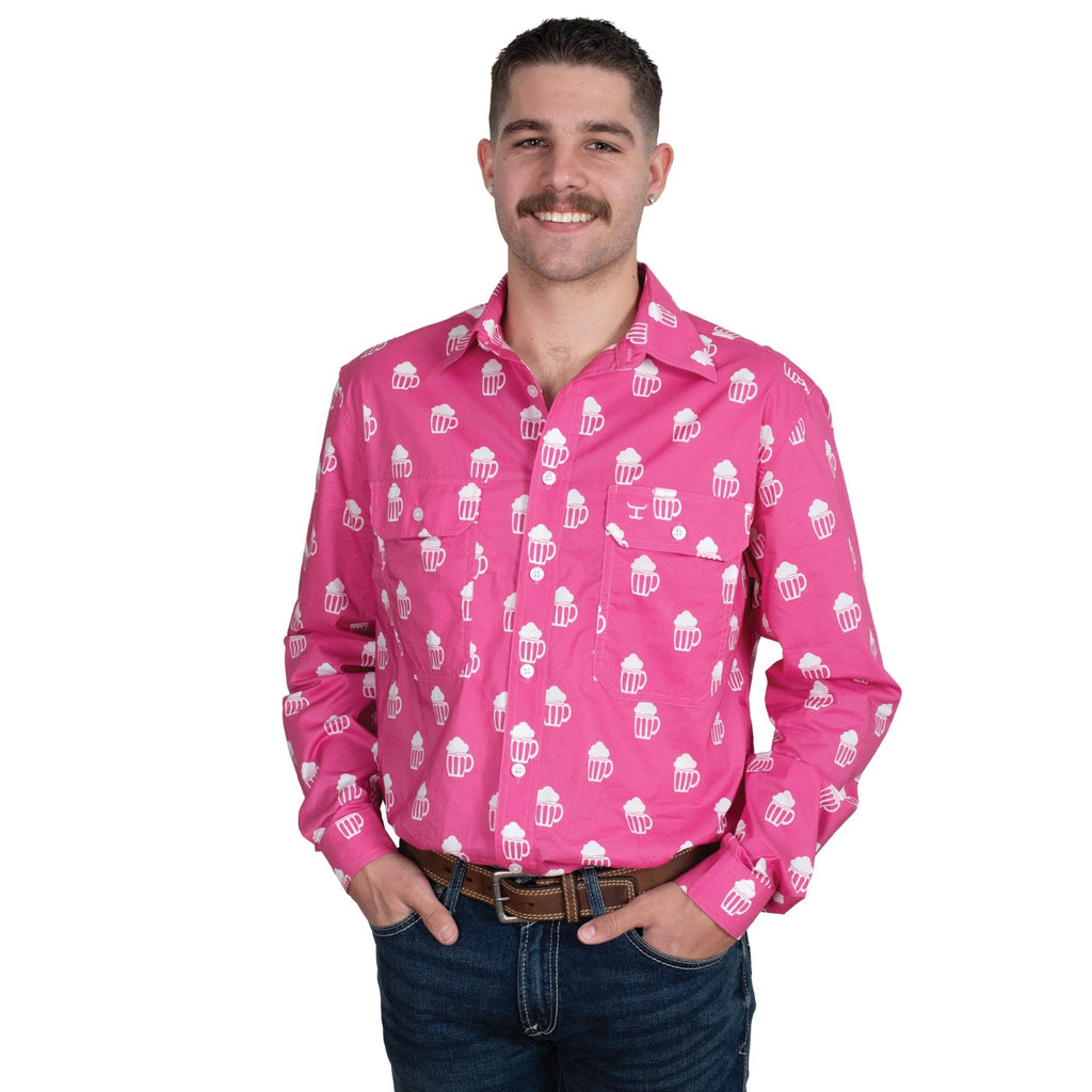 Buy Just Country Mens Austin Full Button Print Workshirt - Rose Brew ...