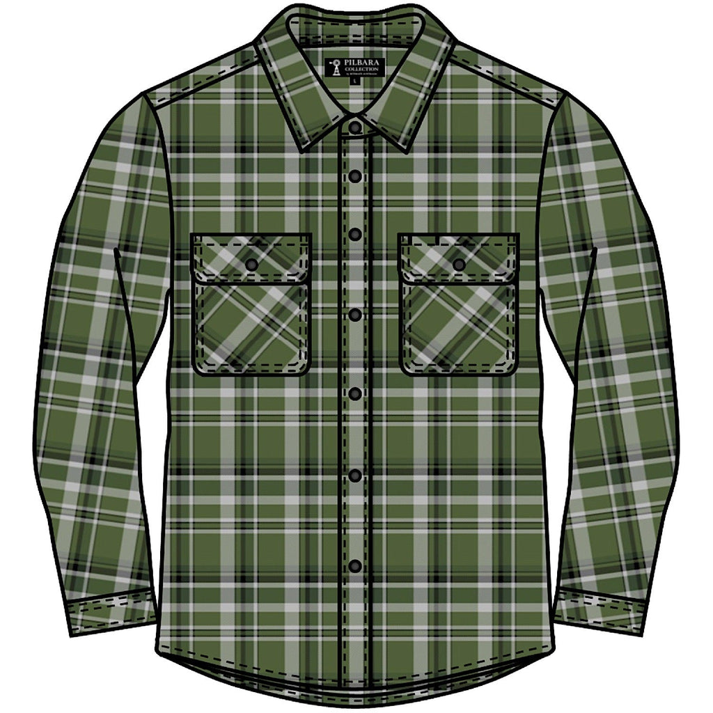 Buy Pilbara Mens Open Front Flannelette Shirt - Green/Grey/Black | The ...
