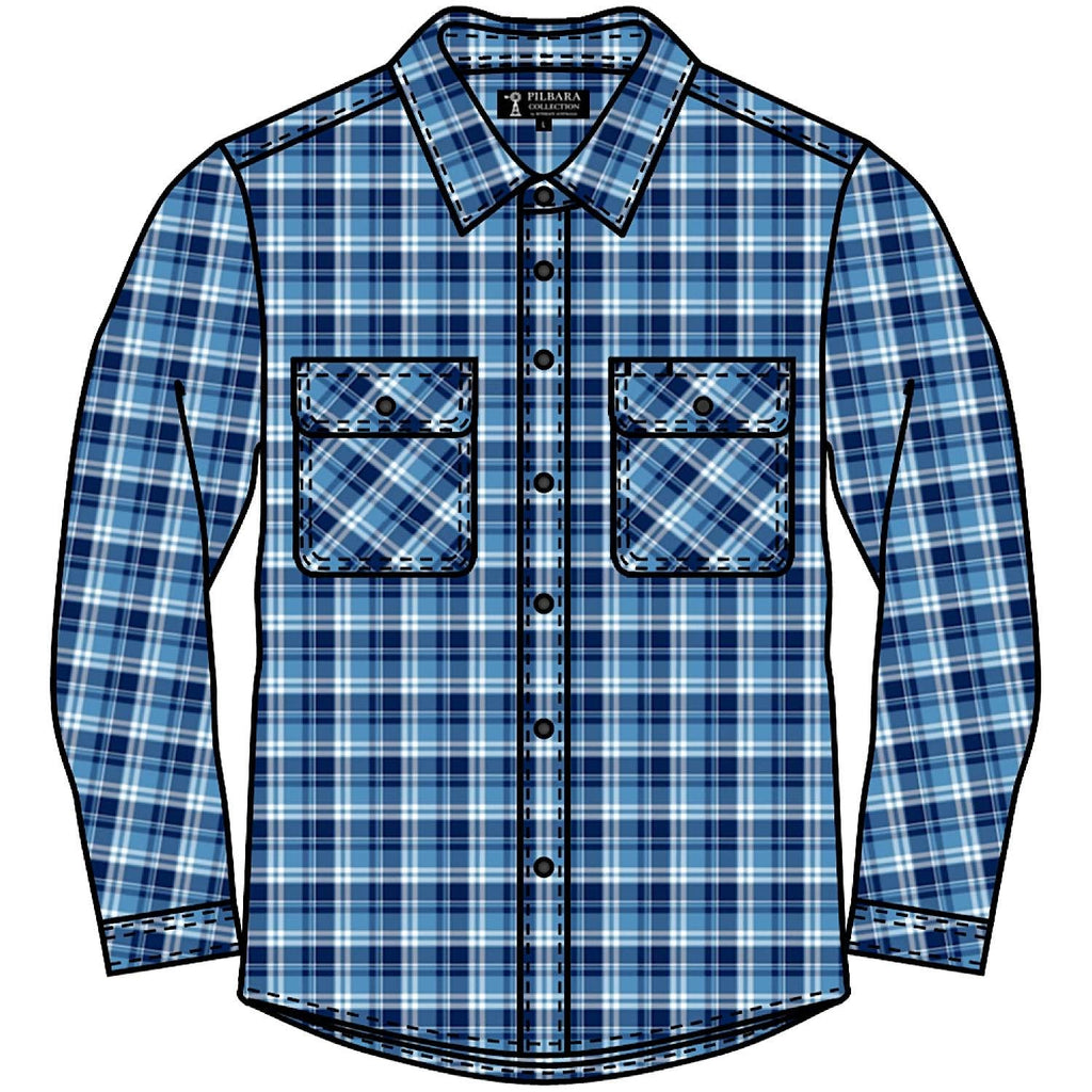 Buy Pilbara Mens Open Front Flannelette Shirt Navy/Blue/White | The ...