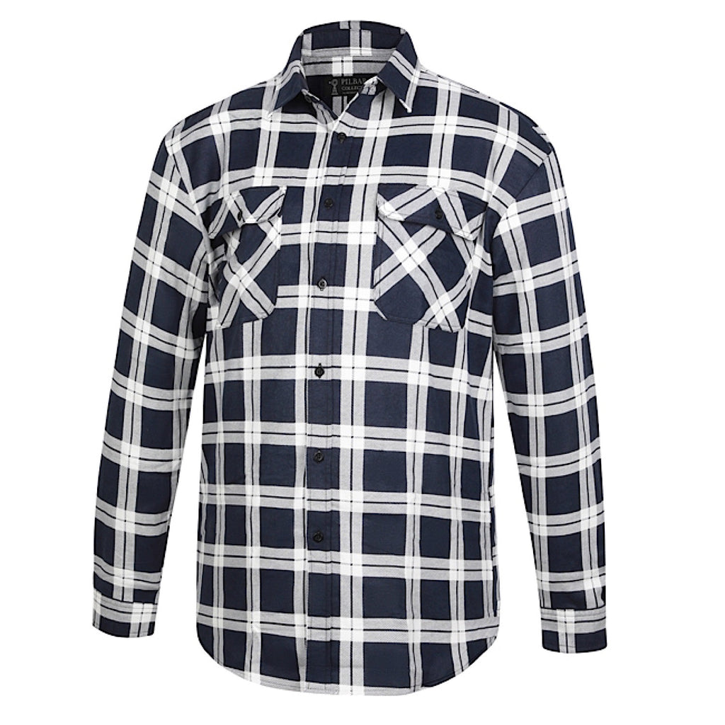 Buy Pilbara Mens Open Front Flannelette Shirt - Navy/White | The Stable ...