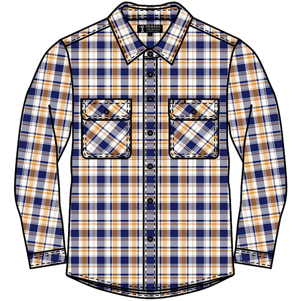 Buy Pilbara Mens Open Front Flannelette Shirt - Navy/Yellow/White | The ...