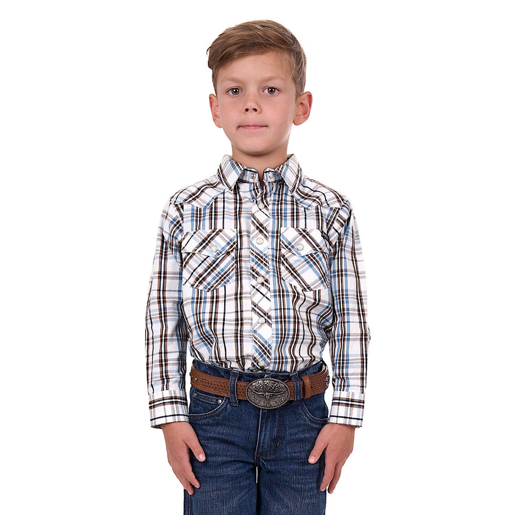 Buy Pure Western Boy's Evan Shirt White/Tan | The Stable Door