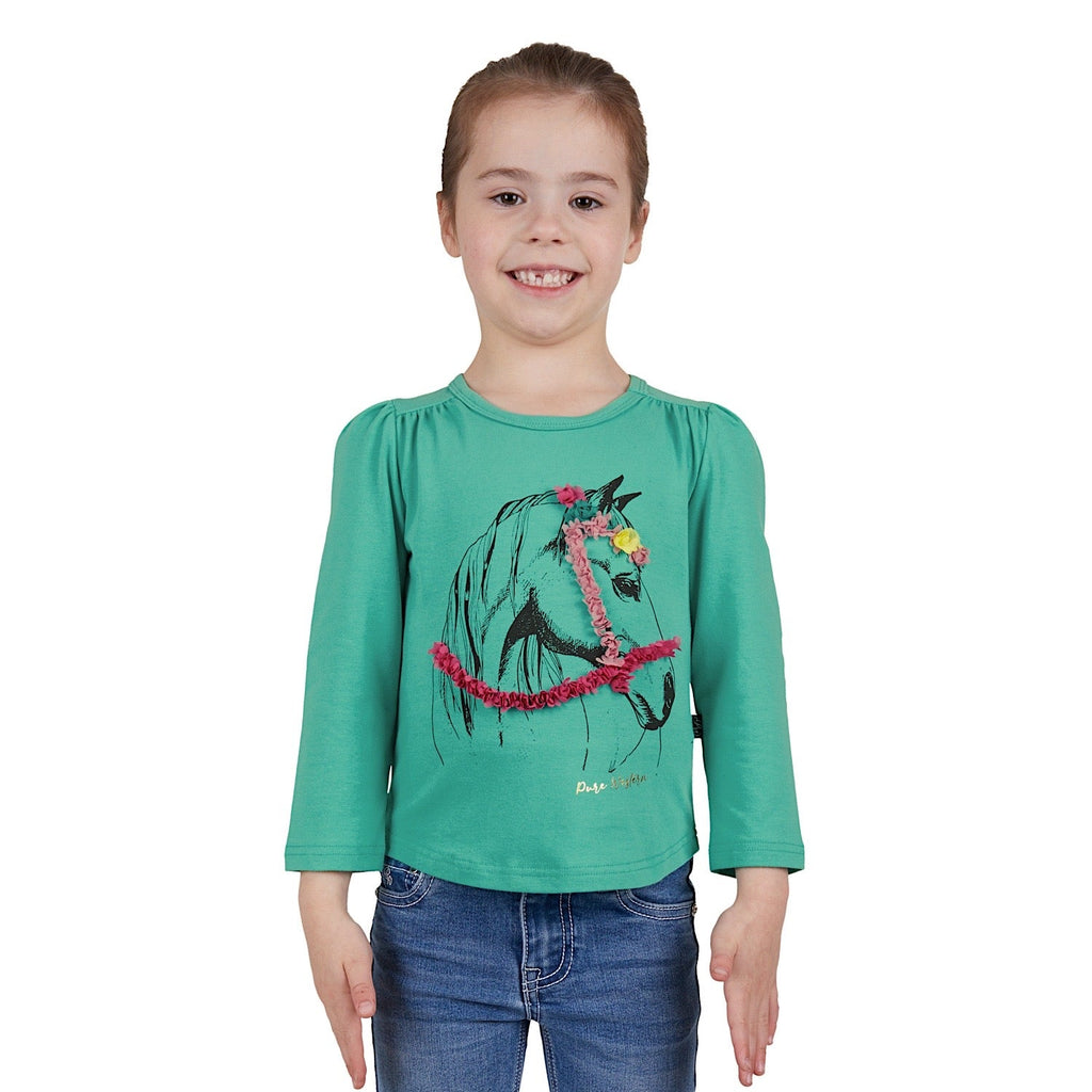 Buy Pure Western Girls Iva Long Sleeve Tee Green | The Stable Door