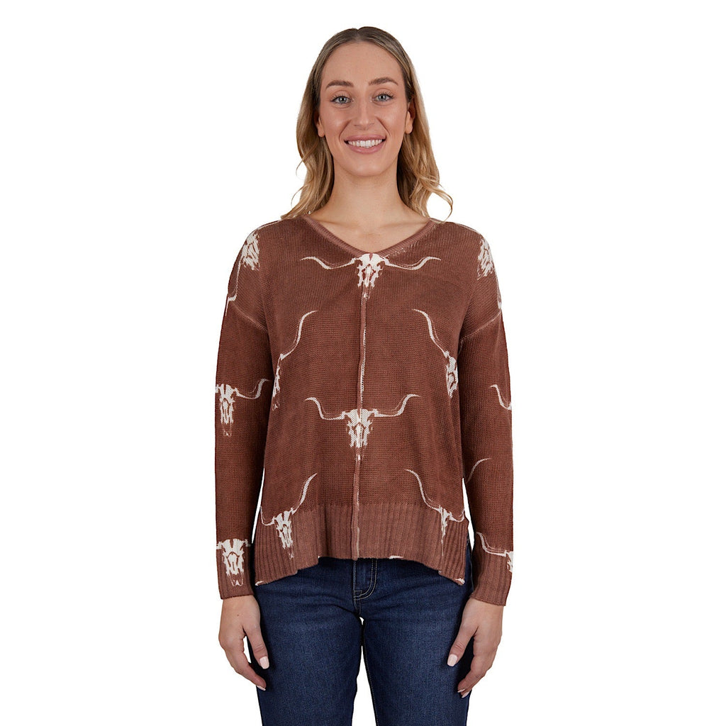 Buy Pure Western Womens Veola Knitted Pullover Brown | The Stable Door