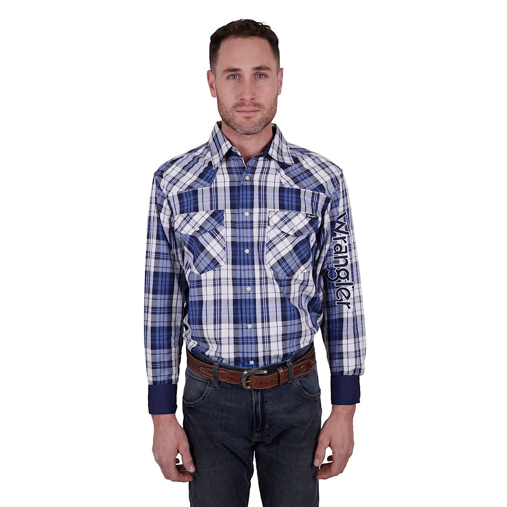 Buy Wrangler Mens Albert Check Logo Western L/S Shirt Blue/Teal – The ...